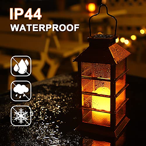 2 Pack Christmas Solar Lantern,Outdoor Garden Hanging Lantern-Waterproof LED Solar Lanterns Plastic Flickering Flameless Candle Mission Lights for Christmas Table, Outdoor, Party Decorative (Black)