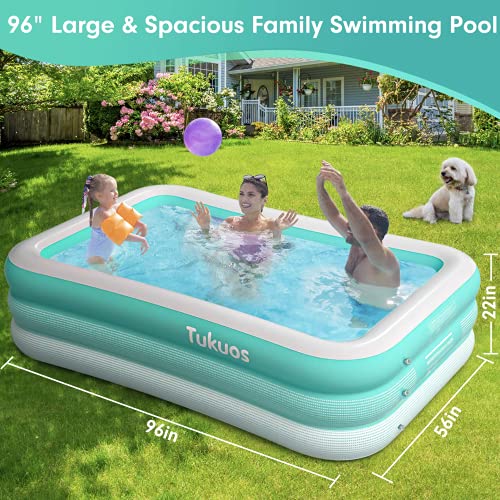 Large Inflatable Swimming Pool, Family-Sized Inflatable Kiddie Pool, Family Lounge Pool for Kids Adult Suitable for Backyard Outdoor Garden 96"" X 56"" X 22""