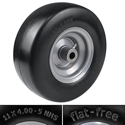 2 PCS 11x4.00-5" Flat Free Lawn Mower Tire on Wheel, 3/4" or 5/8" Bushing, 3.4"-4"-4.5-5" Centered Hub, Universal Fit Smooth Tread Tire for Zero Turn Lawn Mowers, with Universal Adapter Kit