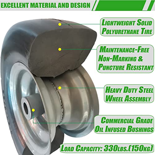 2 PCS 11x4.00-5" Flat Free Lawn Mower Tire on Wheel, 3/4" or 5/8" Bushing, 3.4"-4"-4.5-5" Centered Hub, Universal Fit Smooth Tread Tire for Zero Turn Lawn Mowers, with Universal Adapter Kit