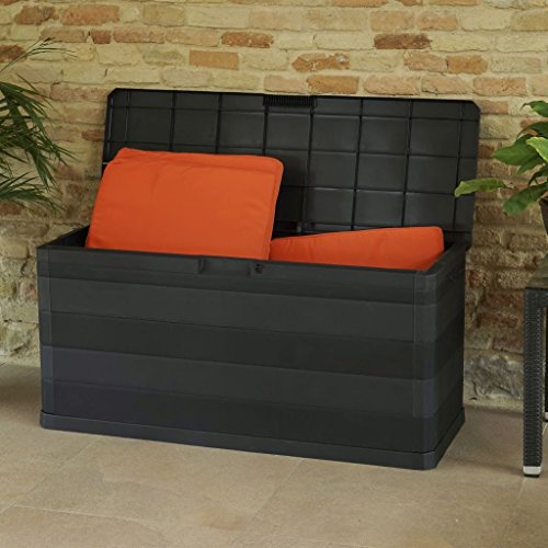 Festnight Garden Storage Deck Box Weather Resistant Storage Cabinet Cushions Pillows Blankets Toys Organizer for Patio Lawn Indoor Outdoor Furniture Black 46.1 x 17.7 x 22 Inches (L x W x H)