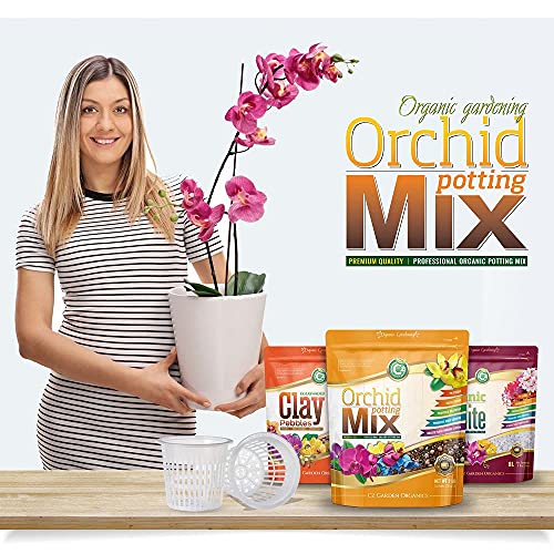 Organic Orchid Potting Mix - Made in USA - Premium Grade Recipe for Proper Root Development - Phalaenopsis, Cattleyas, Dendrobiums, Oncidiums and More! Fir Bark, Charcoal, Coconut Husk, Clay Pebbles