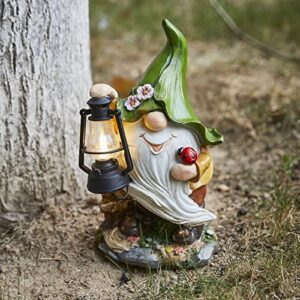 pearlstar solar outdoor garden statues gnomes with led light yard decor, waterproof solar figurine lights lawn dwarf ornaments for patio, backyard, mom grandma gift (style3)