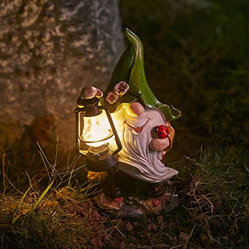 pearlstar Solar Outdoor Garden Statues Gnomes with LED Light Yard Decor, Waterproof Solar Figurine Lights Lawn Dwarf Ornaments for Patio, Backyard, Mom Grandma Gift (Style3)