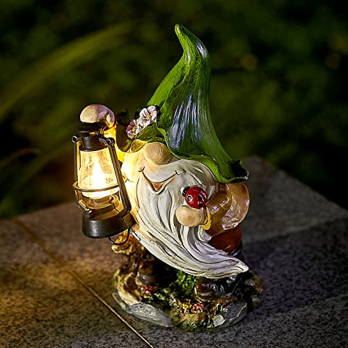 pearlstar Solar Outdoor Garden Statues Gnomes with LED Light Yard Decor, Waterproof Solar Figurine Lights Lawn Dwarf Ornaments for Patio, Backyard, Mom Grandma Gift (Style3)