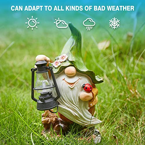 pearlstar Solar Outdoor Garden Statues Gnomes with LED Light Yard Decor, Waterproof Solar Figurine Lights Lawn Dwarf Ornaments for Patio, Backyard, Mom Grandma Gift (Style3)