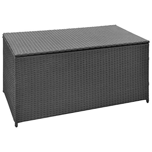 loibinfen Patio Storage Box Black 47.2"x19.7"x23.6" Poly Rattan Patio Garden Outdoor Storage Container for Toys, Furniture Deck box (Weight:26.9 lbs)