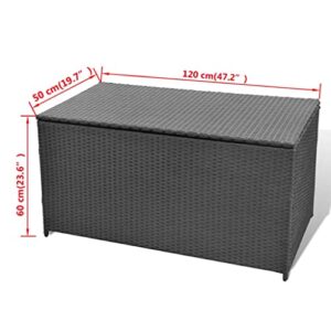 loibinfen Patio Storage Box Black 47.2"x19.7"x23.6" Poly Rattan Patio Garden Outdoor Storage Container for Toys, Furniture Deck box (Weight:26.9 lbs)