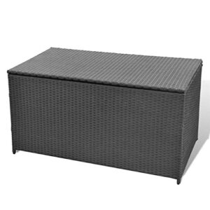 loibinfen Patio Storage Box Black 47.2"x19.7"x23.6" Poly Rattan Patio Garden Outdoor Storage Container for Toys, Furniture Deck box (Weight:26.9 lbs)