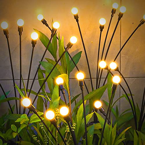 2 PCS Solar Powered Firefly Lights 8 LED Starburst Swaying Lights Swaying When Wind Blows IP65 Waterproof Decorative Solar Starburst Swaying Garden Lights for Yard Patio Pathway (Warm)