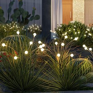 2 PCS Solar Powered Firefly Lights 8 LED Starburst Swaying Lights Swaying When Wind Blows IP65 Waterproof Decorative Solar Starburst Swaying Garden Lights for Yard Patio Pathway (Warm)