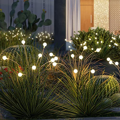 2 PCS Solar Powered Firefly Lights 8 LED Starburst Swaying Lights Swaying When Wind Blows IP65 Waterproof Decorative Solar Starburst Swaying Garden Lights for Yard Patio Pathway (Warm)