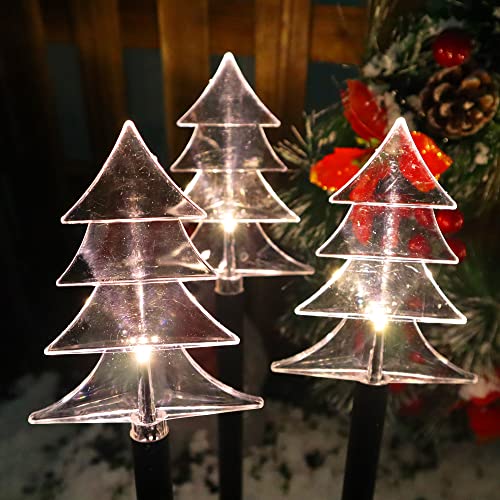 JOINTWIN Christmas Tree Led Pathway Lights Battery Operated with Timer Function for Lawn Yard Walkway Garden Decor Christmas Home Decoration Warm White Landscape Light - 5 Pack