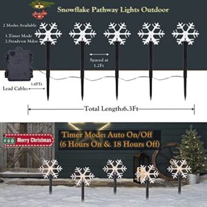 JOINTWIN Christmas Tree Led Pathway Lights Battery Operated with Timer Function for Lawn Yard Walkway Garden Decor Christmas Home Decoration Warm White Landscape Light - 5 Pack