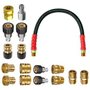 pohir 3/8” pressure washer whip hose 2ft, short hose reel connector hose for power washing, 248℉ hot water power washer hose 4800 psi, pressure washer garden water hose adapter 14 pack full set