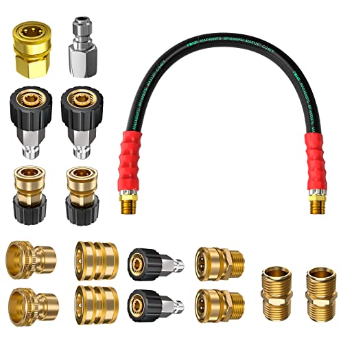 POHIR 3/8” Pressure Washer Whip Hose 2FT, Short Hose Reel Connector Hose for Power Washing, 248℉ Hot Water Power Washer Hose 4800 psi, Pressure Washer Garden Water Hose Adapter 14 Pack Full Set