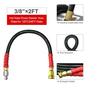 POHIR 3/8” Pressure Washer Whip Hose 2FT, Short Hose Reel Connector Hose for Power Washing, 248℉ Hot Water Power Washer Hose 4800 psi, Pressure Washer Garden Water Hose Adapter 14 Pack Full Set