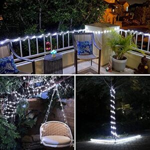 POTIVE 2 Pack Solar Rope Lights, 33 Ft 100 LED Solar Rope Lights Outdoor Waterproof, 8 Modes Solar String Lights for Patio Pool Garden Wedding Fence Walkway Christmas Decor (White)