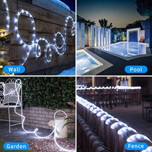 POTIVE 2 Pack Solar Rope Lights, 33 Ft 100 LED Solar Rope Lights Outdoor Waterproof, 8 Modes Solar String Lights for Patio Pool Garden Wedding Fence Walkway Christmas Decor (White)