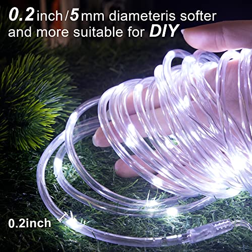 POTIVE 2 Pack Solar Rope Lights, 33 Ft 100 LED Solar Rope Lights Outdoor Waterproof, 8 Modes Solar String Lights for Patio Pool Garden Wedding Fence Walkway Christmas Decor (White)