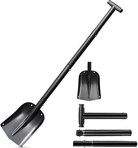 3 in 1 Folding Snow Shovel Aluminum Alloy, Emergency Snow Shovel for Car Driveway, Lightweight Portable Sport Utility Shovel for Snow Removal, Suitable for Travel, Car, Camping, Garden, Beach