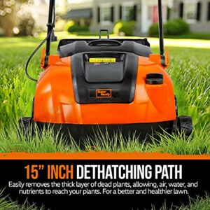 SuperHandy 2 in 1 Walk Behind Scarifier, Lawn Dethatcher Raker Corded Electric 120V 12-Amp 15-Inch Rake Path with Collection Bag for Yard, Lawn, Garden Care, Landscaping