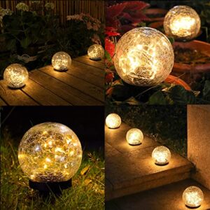 Garden Solar Lights, Cracked Glass Round Ball Light Outdoor Christmas Decoration, Waterproof Decorative Warm White Globe Light for Landscape Walkway Backyard Patio Yard Lawn Pathway Garden Decoration