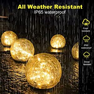 Garden Solar Lights, Cracked Glass Round Ball Light Outdoor Christmas Decoration, Waterproof Decorative Warm White Globe Light for Landscape Walkway Backyard Patio Yard Lawn Pathway Garden Decoration