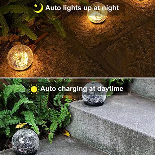 Garden Solar Lights, Cracked Glass Round Ball Light Outdoor Christmas Decoration, Waterproof Decorative Warm White Globe Light for Landscape Walkway Backyard Patio Yard Lawn Pathway Garden Decoration