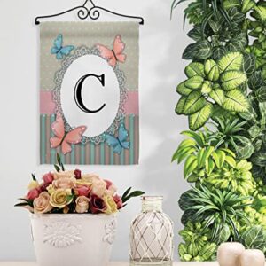 Breeze Decor C Initial Garden Flag Set Wall Hanger Monogram Friends Bugs & Frogs Butterfly Ladybugs Dragonfly Bee Springtime Insect Natural Wildlife House Yard Gift Double-Sided, Made in USA