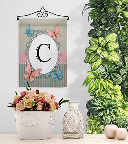 Breeze Decor C Initial Garden Flag Set Wall Hanger Monogram Friends Bugs & Frogs Butterfly Ladybugs Dragonfly Bee Springtime Insect Natural Wildlife House Yard Gift Double-Sided, Made in USA