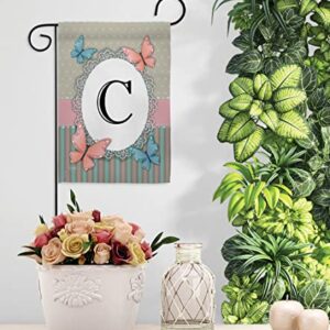 Breeze Decor C Initial Garden Flag Set Wall Hanger Monogram Friends Bugs & Frogs Butterfly Ladybugs Dragonfly Bee Springtime Insect Natural Wildlife House Yard Gift Double-Sided, Made in USA