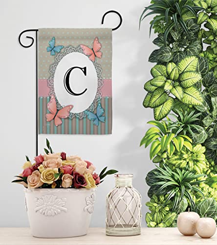 Breeze Decor C Initial Garden Flag Set Wall Hanger Monogram Friends Bugs & Frogs Butterfly Ladybugs Dragonfly Bee Springtime Insect Natural Wildlife House Yard Gift Double-Sided, Made in USA