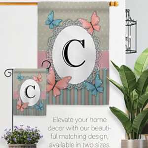 Breeze Decor C Initial Garden Flag Set Wall Hanger Monogram Friends Bugs & Frogs Butterfly Ladybugs Dragonfly Bee Springtime Insect Natural Wildlife House Yard Gift Double-Sided, Made in USA