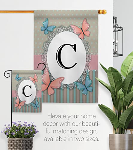 Breeze Decor C Initial Garden Flag Set Wall Hanger Monogram Friends Bugs & Frogs Butterfly Ladybugs Dragonfly Bee Springtime Insect Natural Wildlife House Yard Gift Double-Sided, Made in USA