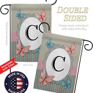 Breeze Decor C Initial Garden Flag Set Wall Hanger Monogram Friends Bugs & Frogs Butterfly Ladybugs Dragonfly Bee Springtime Insect Natural Wildlife House Yard Gift Double-Sided, Made in USA