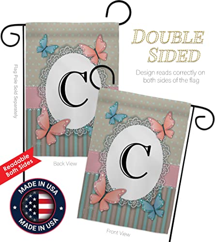 Breeze Decor C Initial Garden Flag Set Wall Hanger Monogram Friends Bugs & Frogs Butterfly Ladybugs Dragonfly Bee Springtime Insect Natural Wildlife House Yard Gift Double-Sided, Made in USA