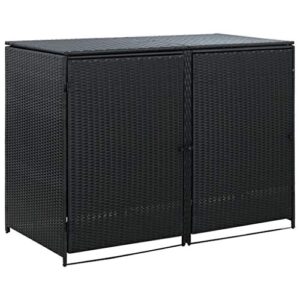 outdoor wheelie storage shed for garbage, garden tools, fire wood, bin shed poly rattan black 58.3″x31.5″x43.7″