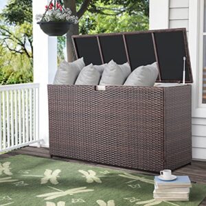 verano garden outdoor patio storage box waterproof,120 gallon large deck box wicker storage bin for cushions, garden tools, toys, espresso brown