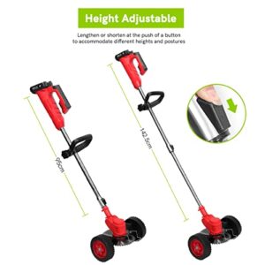 Xverycan Weed Wacker Cordless, 800W Electric Weed Eater, Garden Grass Trimmer with Battery, Charger, Wheels, Lightweight & Easy, Efficient Weeding, Red