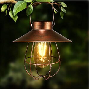 solar lantern outdoor hanging lights waterproof garden decor led metal landscape hanging lantern for patio garden porch backyard (copper 04)