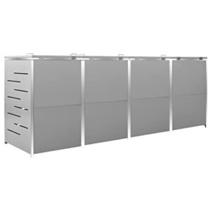 loibinfen Metal Quadruple Outdoor Wheelie Storage Bin Shed with Handy Door and Locking System for Barkyard Outdoor Patio Garden 27.2"x30.5"x45.3" Gray