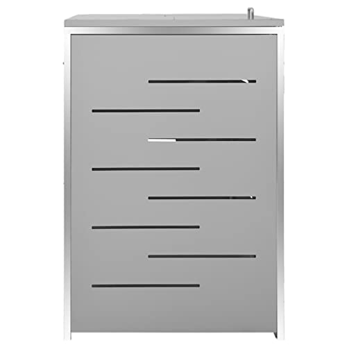 loibinfen Metal Quadruple Outdoor Wheelie Storage Bin Shed with Handy Door and Locking System for Barkyard Outdoor Patio Garden 27.2"x30.5"x45.3" Gray