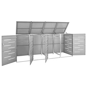 loibinfen Metal Quadruple Outdoor Wheelie Storage Bin Shed with Handy Door and Locking System for Barkyard Outdoor Patio Garden 27.2"x30.5"x45.3" Gray