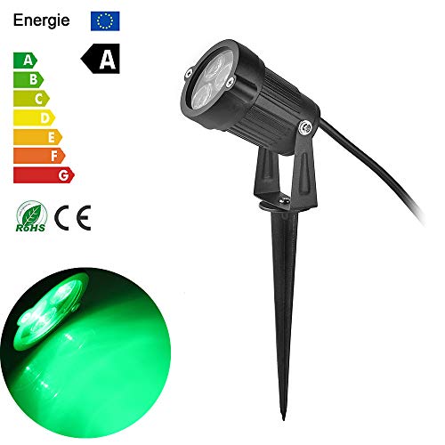 OurLeeme 3*3W LED Lawn Garden Flood Light US Plug Yard Patio Path Spotlight Lamp with Spike Waterproof Green Light AC 85-265V