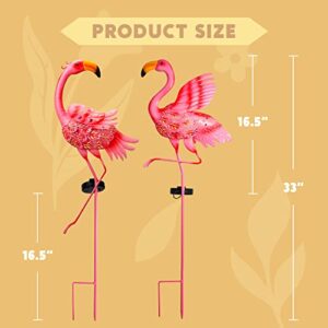 JOIEDOMI 2 Pack Pink Flamingo Garden Solar Lights, Flamingo Pathway Outdoor Stake Metal Lights, Waterproof Solar LED Flamingo Lights for Outdoor Lawn, Garden, Patio Decoration, Courtyard