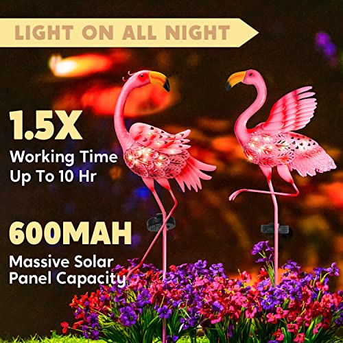 JOIEDOMI 2 Pack Pink Flamingo Garden Solar Lights, Flamingo Pathway Outdoor Stake Metal Lights, Waterproof Solar LED Flamingo Lights for Outdoor Lawn, Garden, Patio Decoration, Courtyard