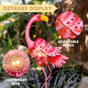 JOIEDOMI 2 Pack Pink Flamingo Garden Solar Lights, Flamingo Pathway Outdoor Stake Metal Lights, Waterproof Solar LED Flamingo Lights for Outdoor Lawn, Garden, Patio Decoration, Courtyard