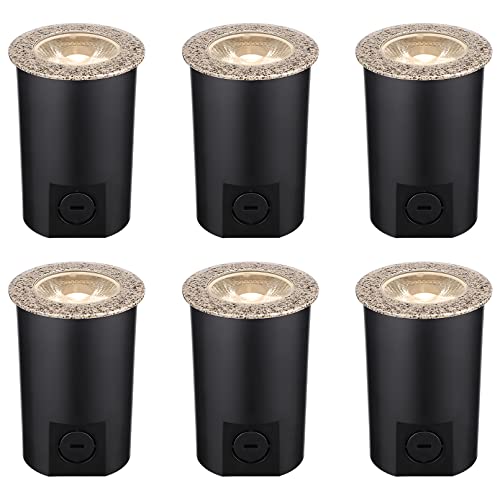 LEONLITE 3W Well Lights Landscape LED In Ground, 320LM 12-24V AC/DC Landscape Pathway Lights, IP67 Waterproof Aluminum Paver Light, 3000K Warm White CRI 90 for Garden Yard, Pebble Grey, Pack of 6