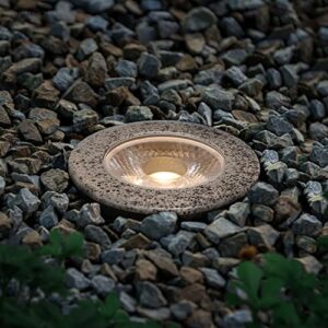 LEONLITE 3W Well Lights Landscape LED In Ground, 320LM 12-24V AC/DC Landscape Pathway Lights, IP67 Waterproof Aluminum Paver Light, 3000K Warm White CRI 90 for Garden Yard, Pebble Grey, Pack of 6